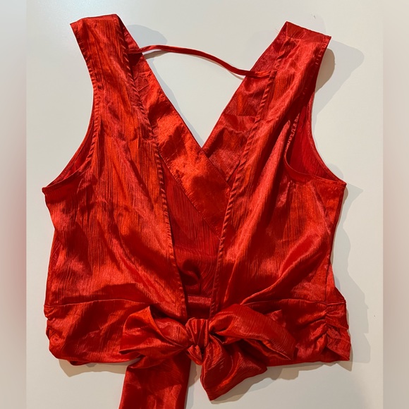 Tops | Nwt Large Open Back Tie Shirt Redorangish Color | Poshmark
